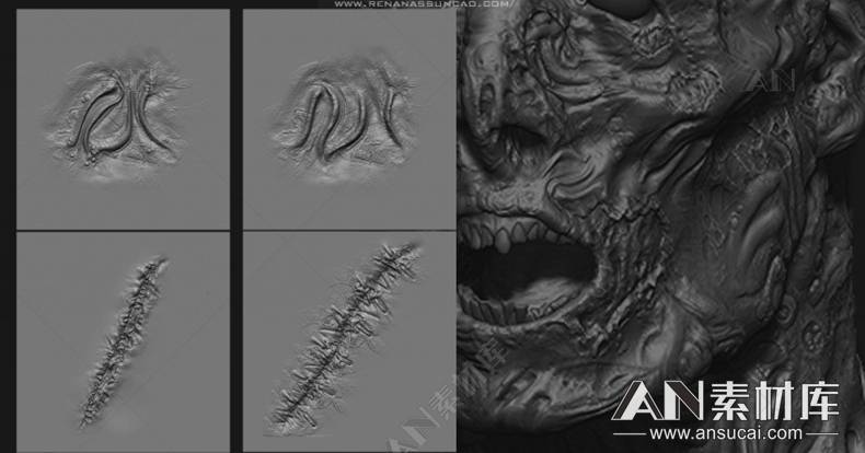 Zbrush笔刷 丧尸僵尸怪物腐烂肉皮肤zb丧尸雕刻zb怪物皮肤vdm An素材库