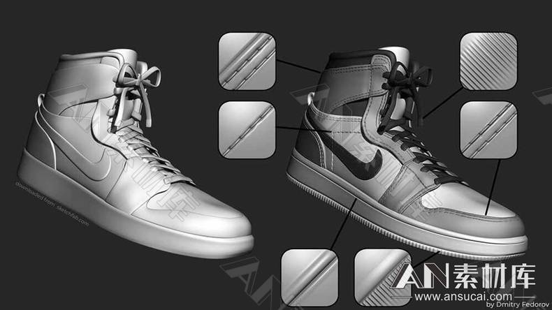 ZBrush笔刷-鞋子背包服饰布料缝线针脚线雕刻zb缝线缝合zb皮革-AN素材库