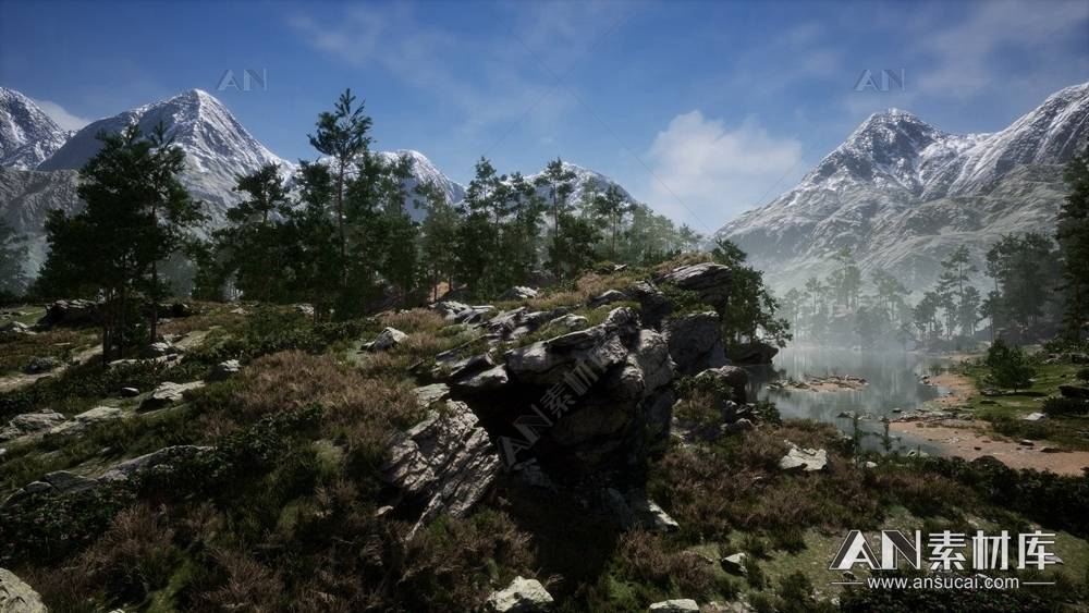 ue4虚幻5山地场景植物 树木岩石草地合集包Mountain Environment Set-AN素材库
